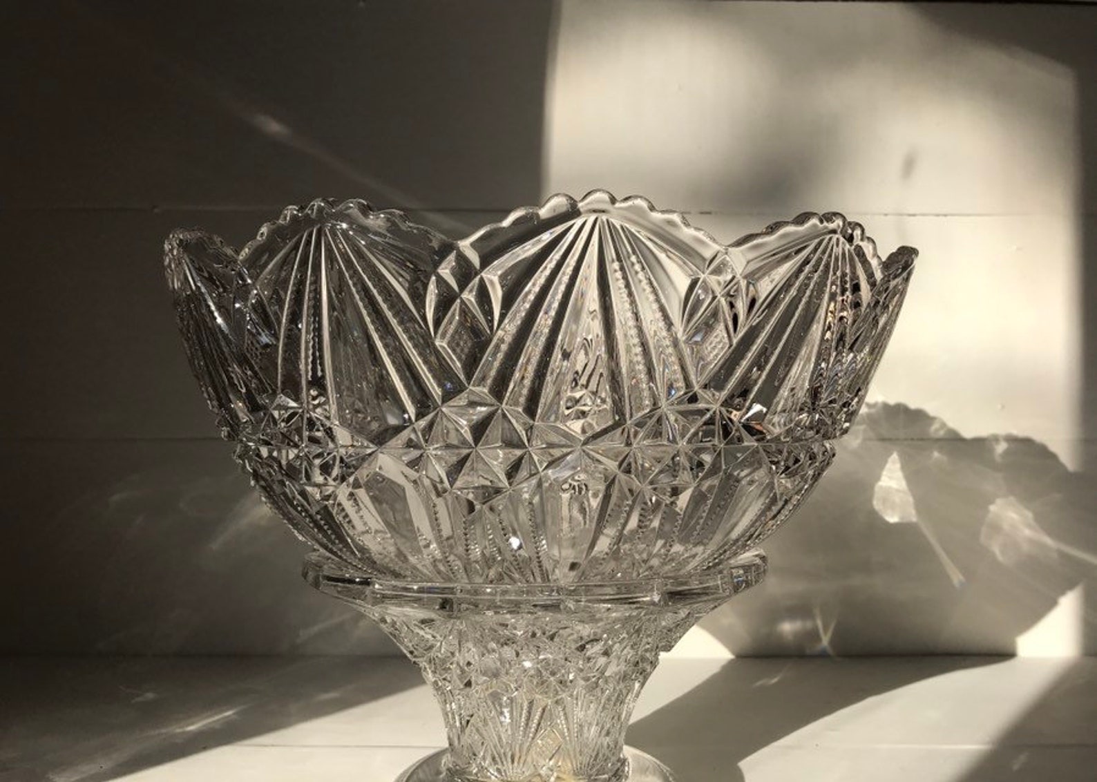 Vintage Cut Glass Punch Bowl Table Centerpiece - Etsy