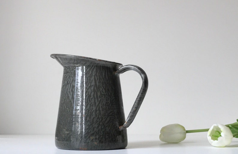Small Blue Gray Enamel Pitcher | Etsy