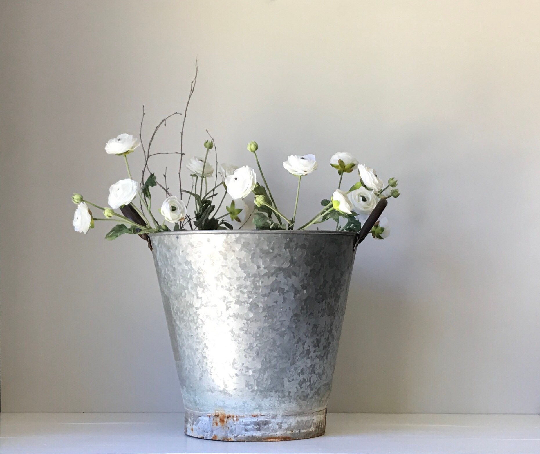 Galvanized Metal Bucket Large Vintage | Etsy