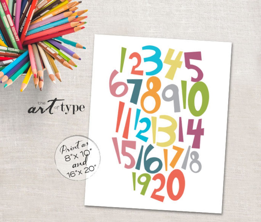 Number Printable Preschool Poster 1-20 INSTANT DOWNLOAD 16x20 Print ...