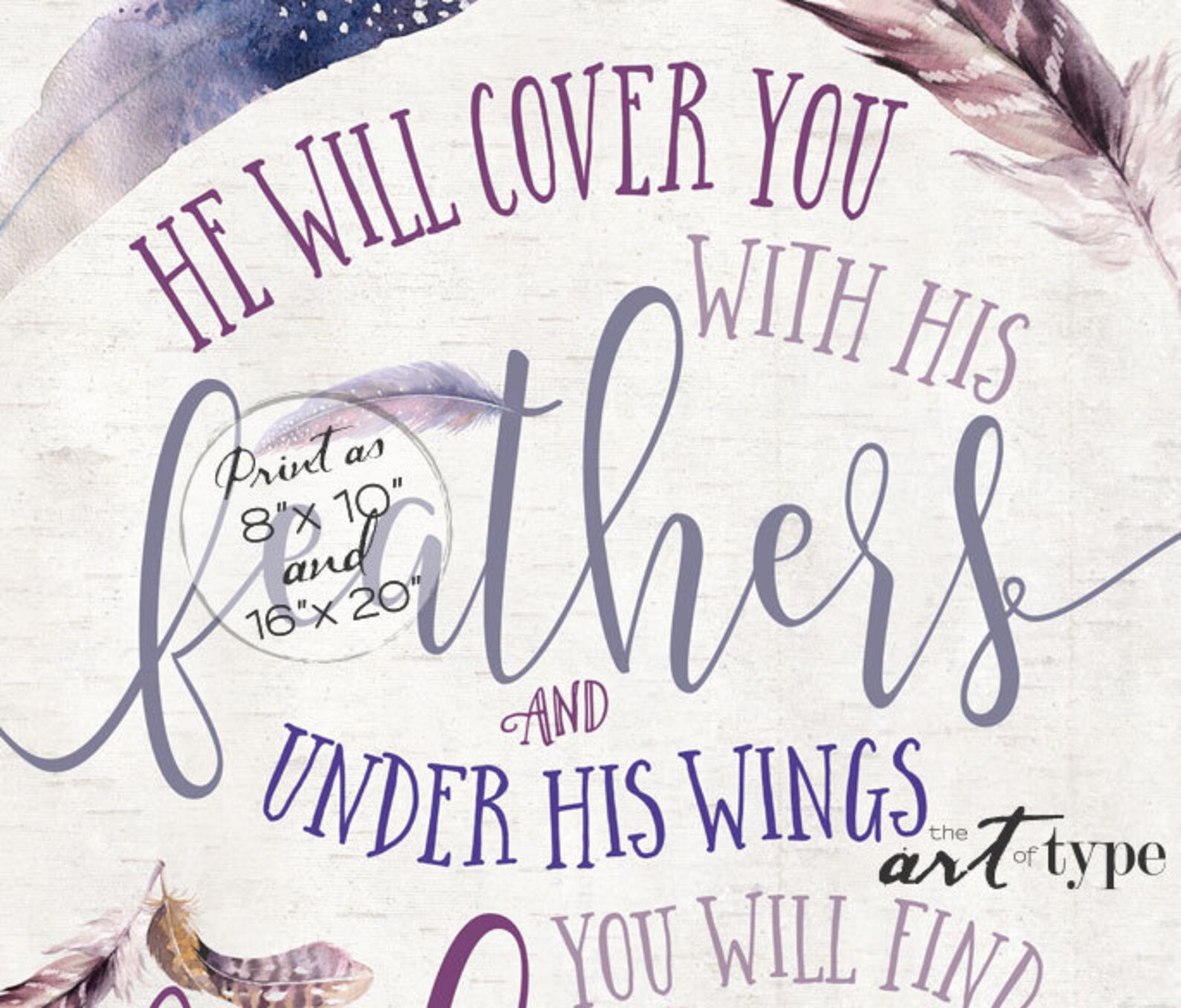 Boho Feather Scripture Poster Print He Will Cover You With His Wings ...