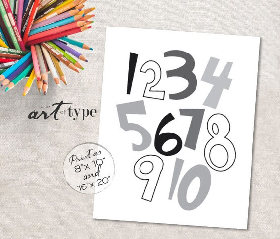Numbers Black and White Nursery Print Poster 123 INSTANT | Etsy