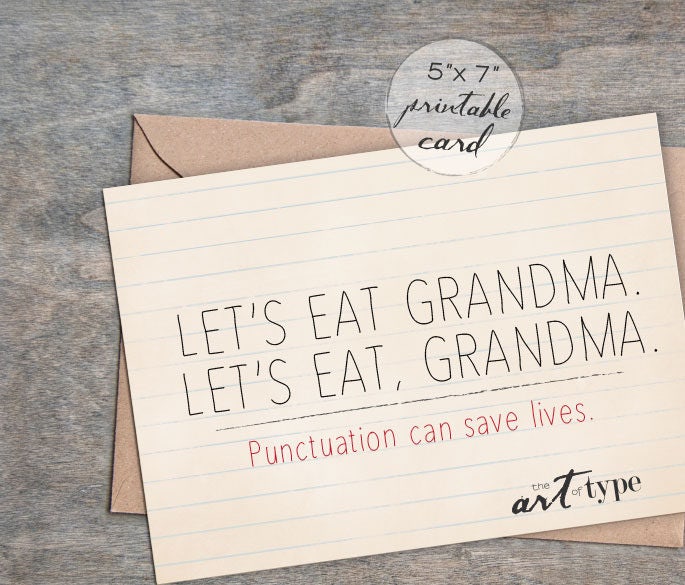 Grandma Card Let's Eat Grandma INSTANT DOWNLOAD 5x7 DIY Printable Card ...