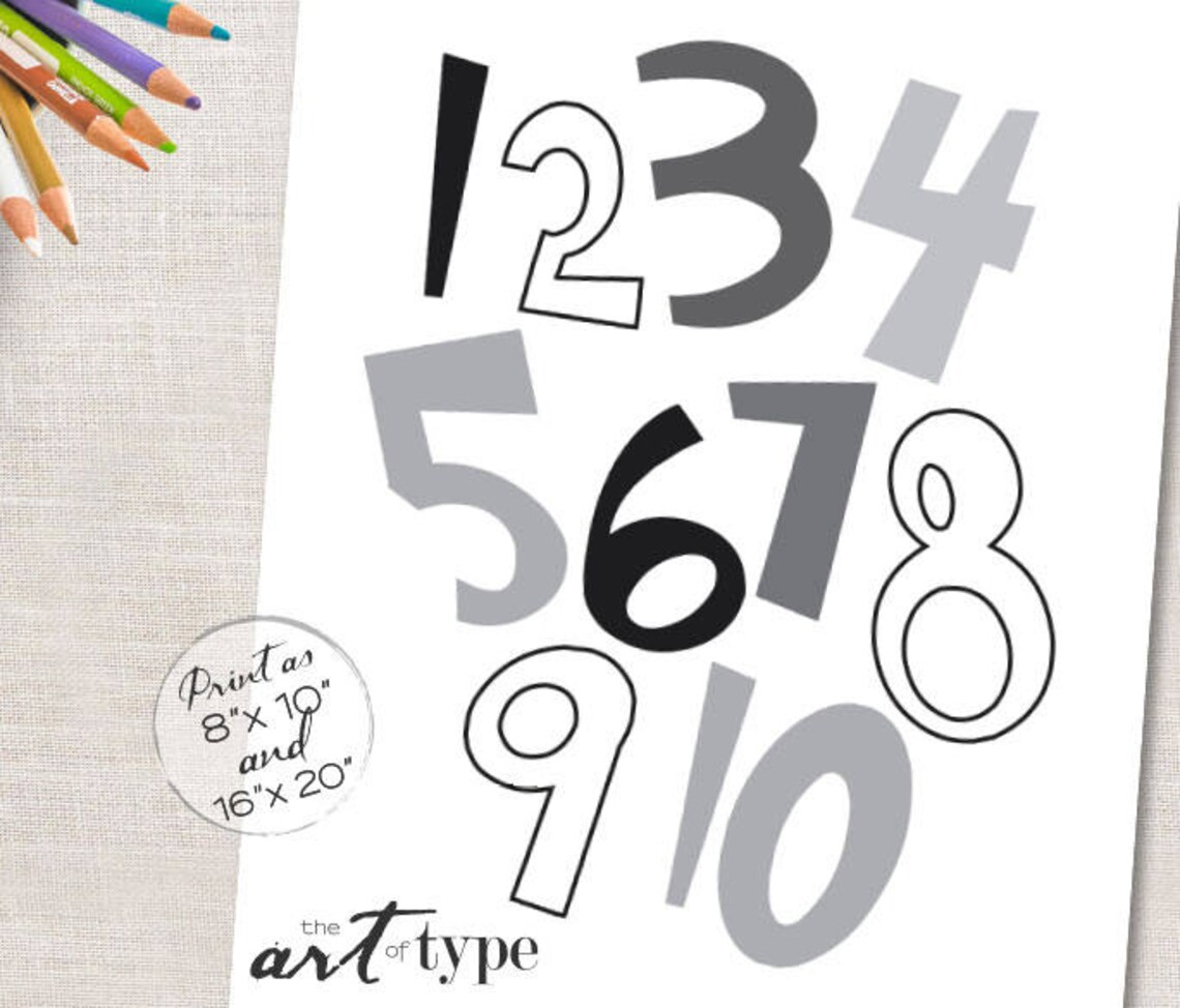Numbers Black and White Nursery Print Poster 123 INSTANT | Etsy