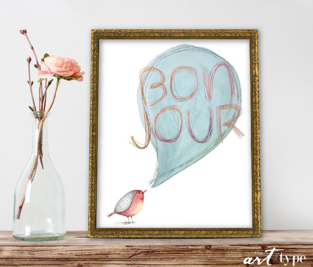 Bonjour Bird Nursery Print INSTANT DOWNLOAD 8x10 Printable, Chickadee ...