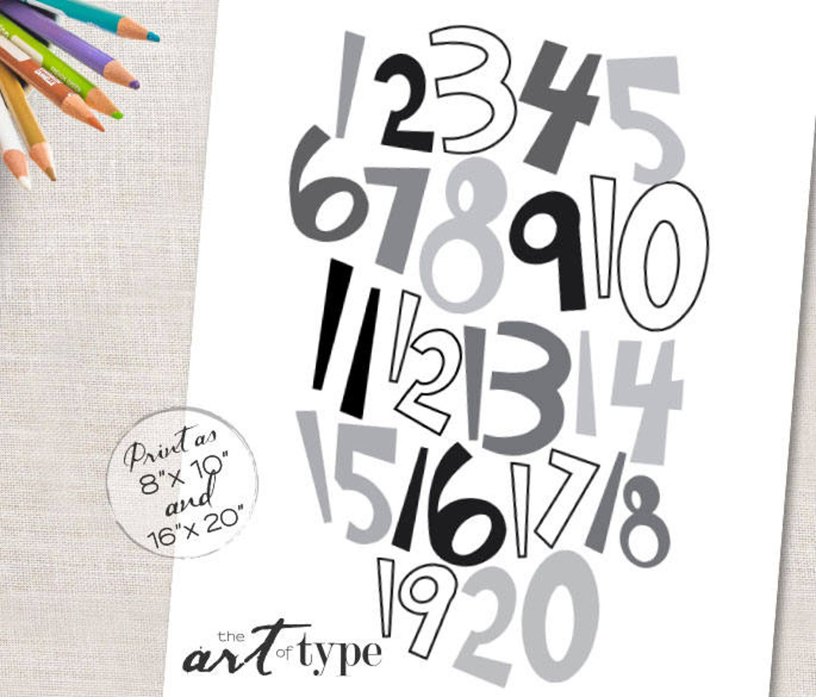 Counting Numbers Nursery Black and White 1-20 Poster INSTANT - Etsy