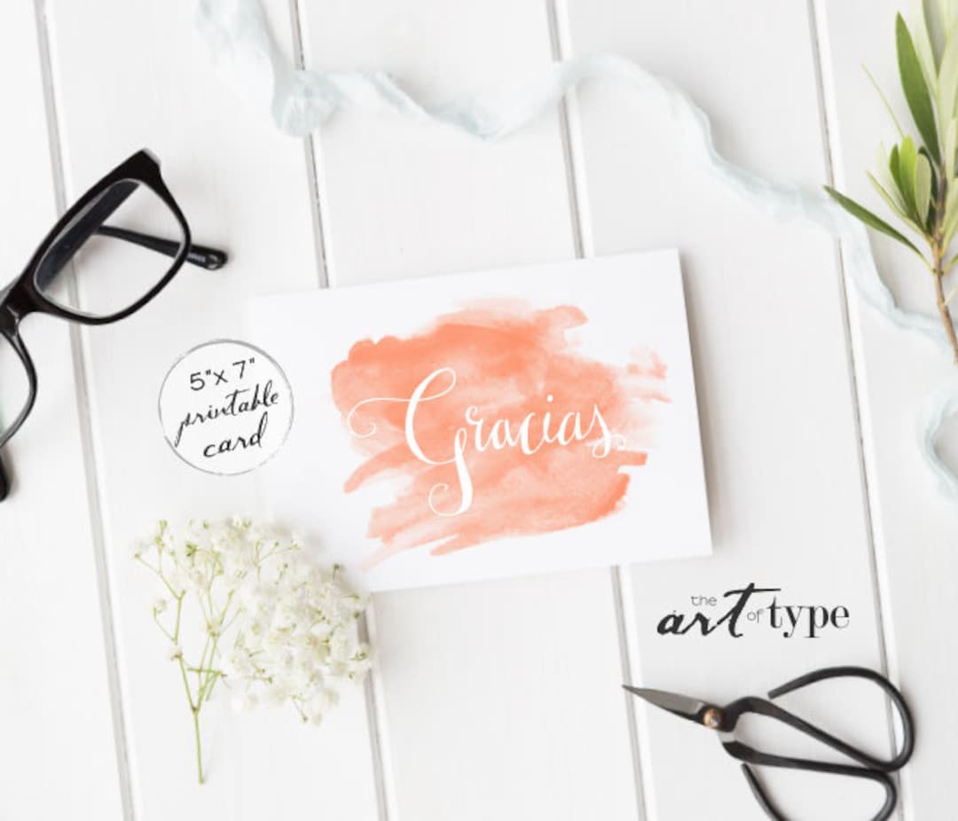 Gracias Thank You Greeting Card INSTANT Download 5x7 Printable Card ...
