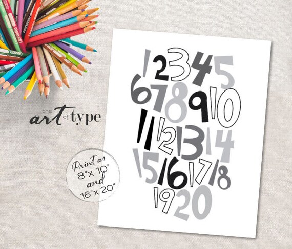 Counting Numbers Nursery Black and White 1-20 Poster INSTANT - Etsy