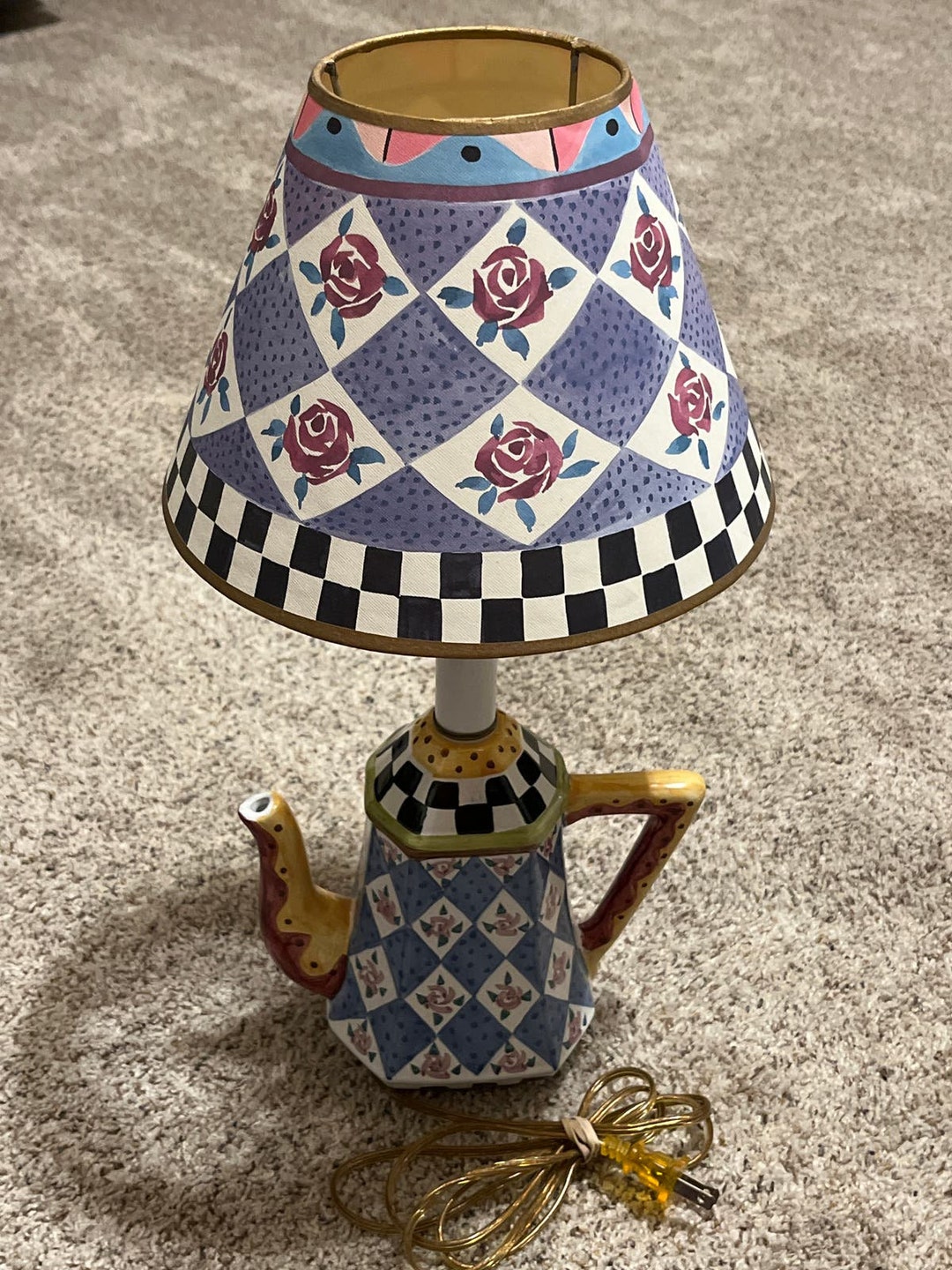 Vintage Louis and Milson Hand Painted Checkerboard Teapot Ceramic Lamp ...
