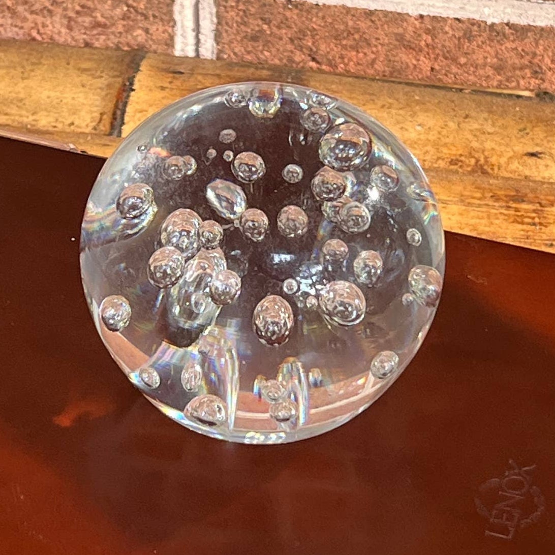 Vintage Round Art Glass Paperweight W/random Bubbles Clear Heavy - Etsy