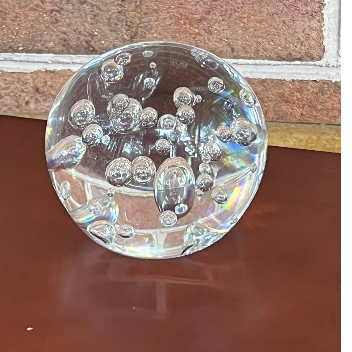 Vintage Round Art Glass Paperweight W/random Bubbles Clear Heavy - Etsy