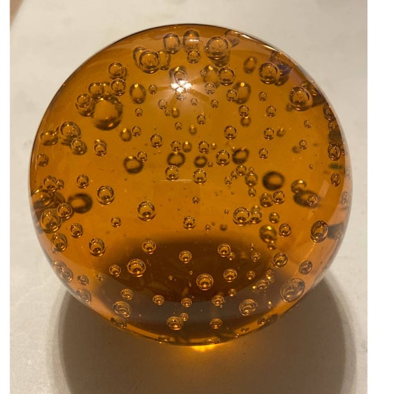 Vintage Art Glass Paperweight Bullicante Amber Citrine Round - Etsy