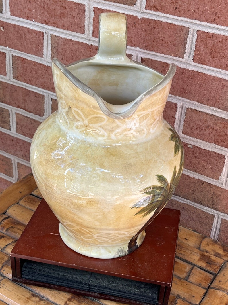 Bellagio Pitcher by TABLETOPS UNLIMITED Palm Trees Jug Hand Painted - Etsy