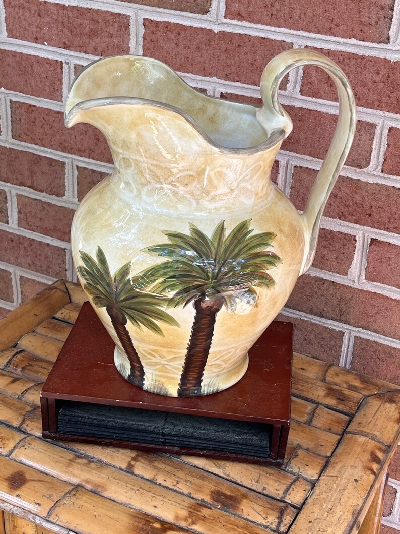 Bellagio Pitcher by TABLETOPS UNLIMITED Palm Trees Jug Hand Painted - Etsy