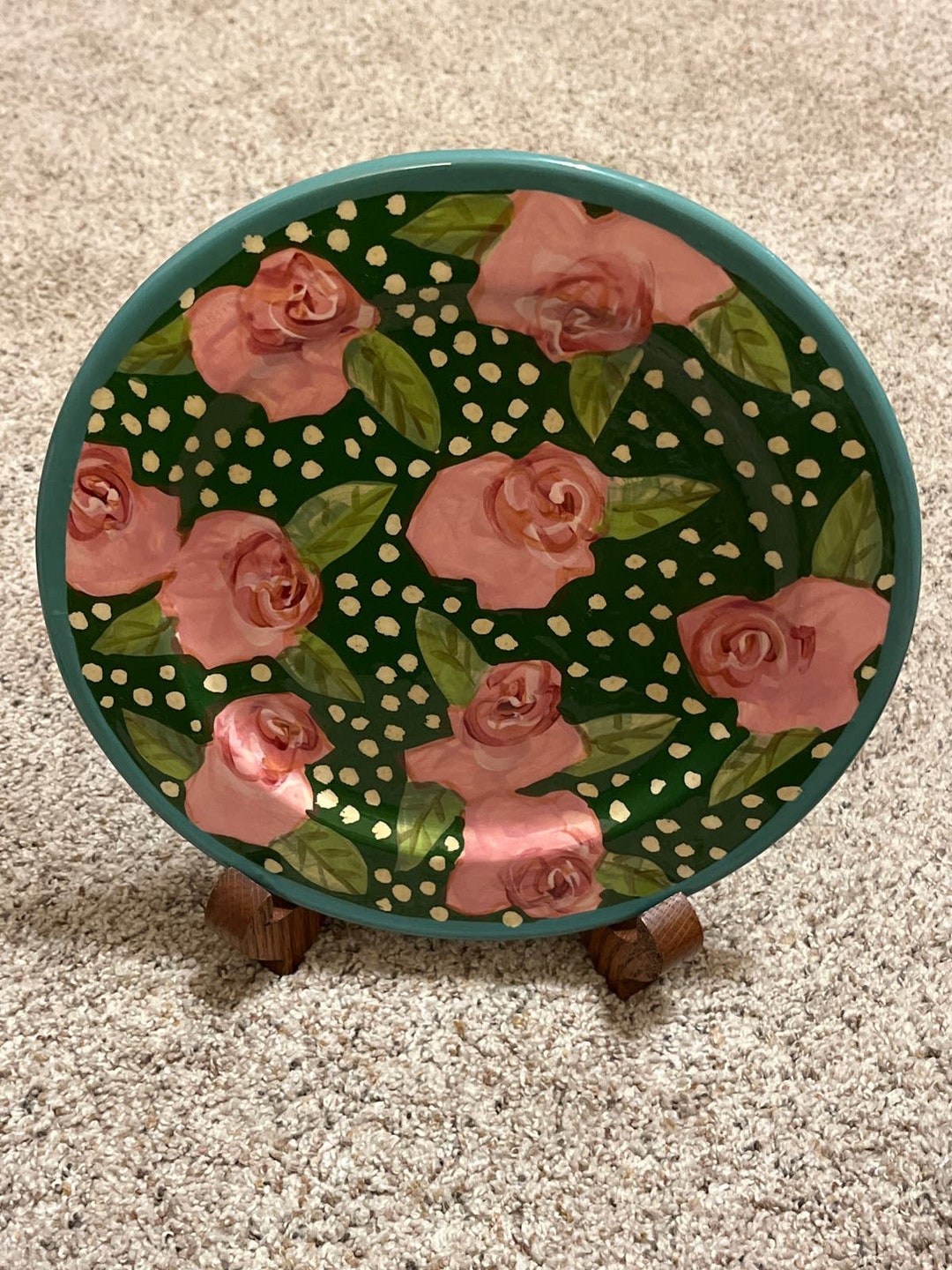 Droll Designs Green Rose Plate - Etsy