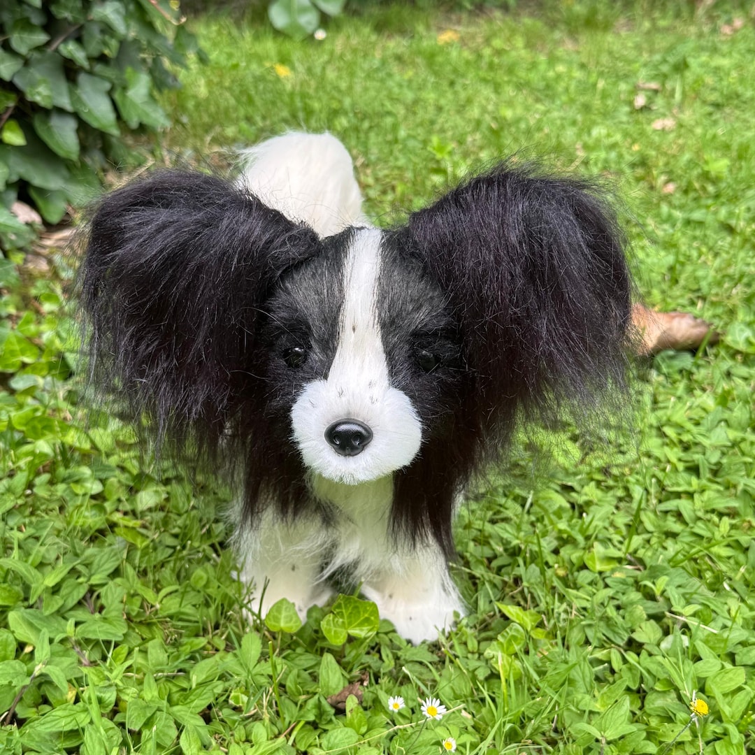 Candy – Realistic Papillon Plush Dog – Black & White – 30 Cm / 12" Tall ...