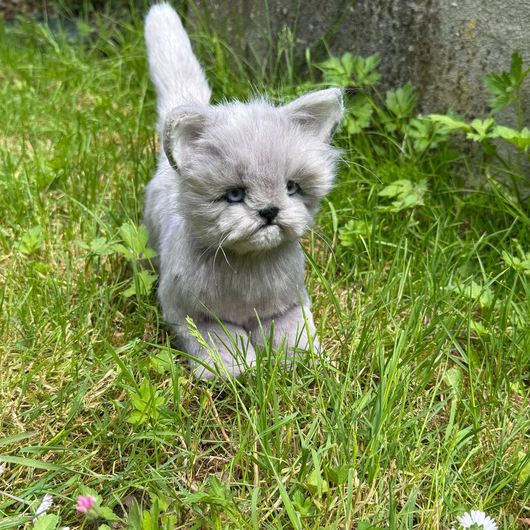 Realistic Poseable Cat "silver" – Persian-inspired, One-of-a-kind Grey ...
