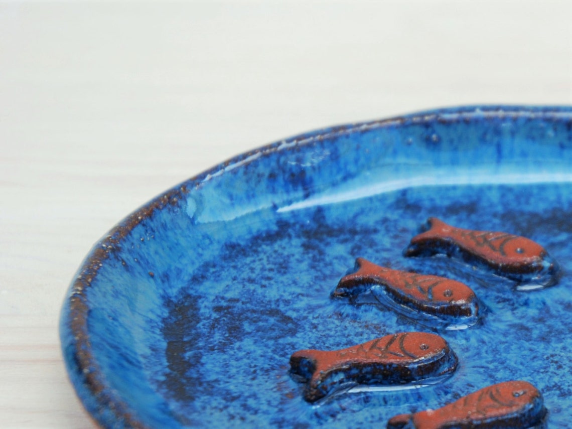 Handmade Ceramic Fish Soap Dish, Blue Bathroom Decor - Etsy