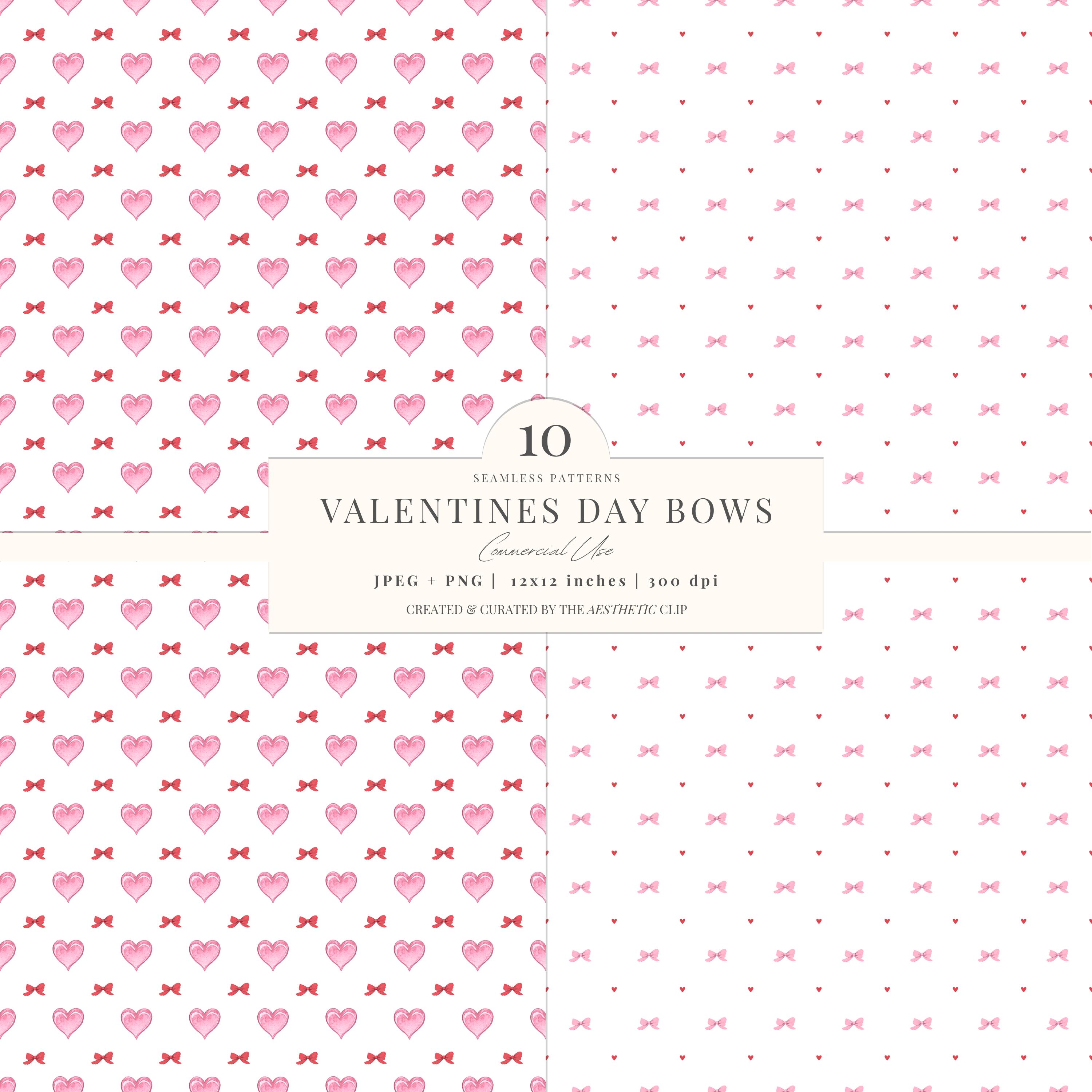 Valentines Day Digital Paper | Romantic Bows Pattern | Hearts ...