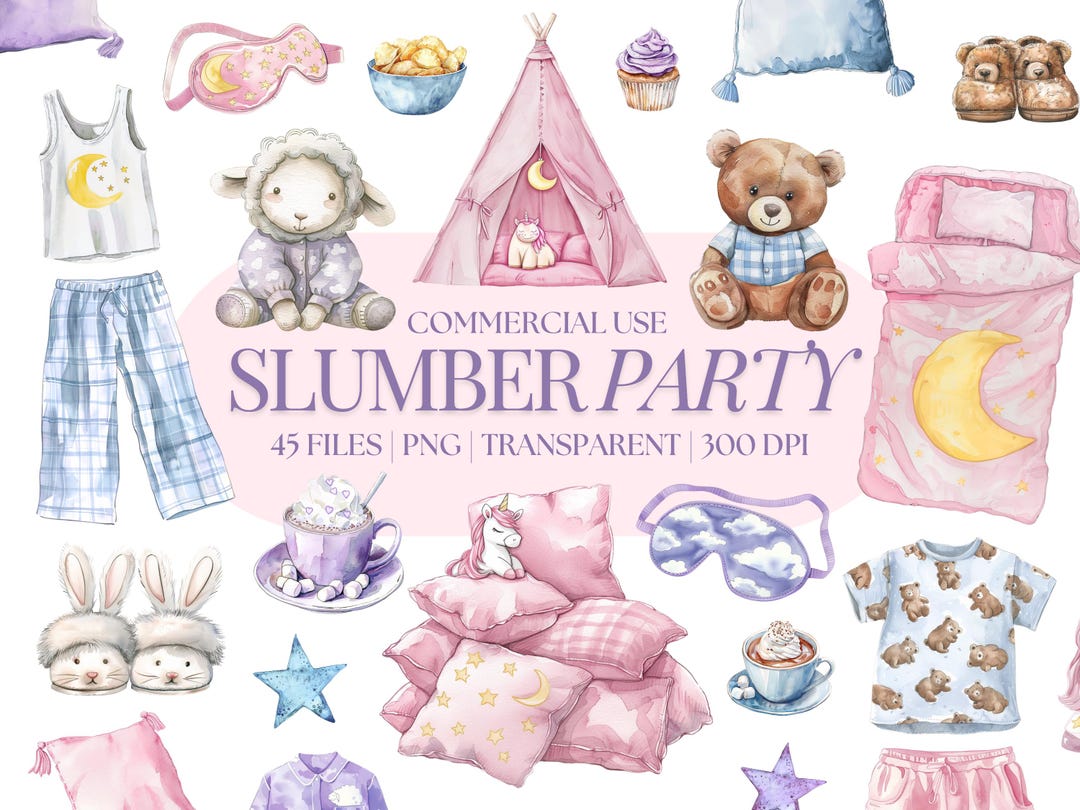 Pyjama Party Clipart Sleepover PNG Cozy Bedtime Cute Slumber Party ...