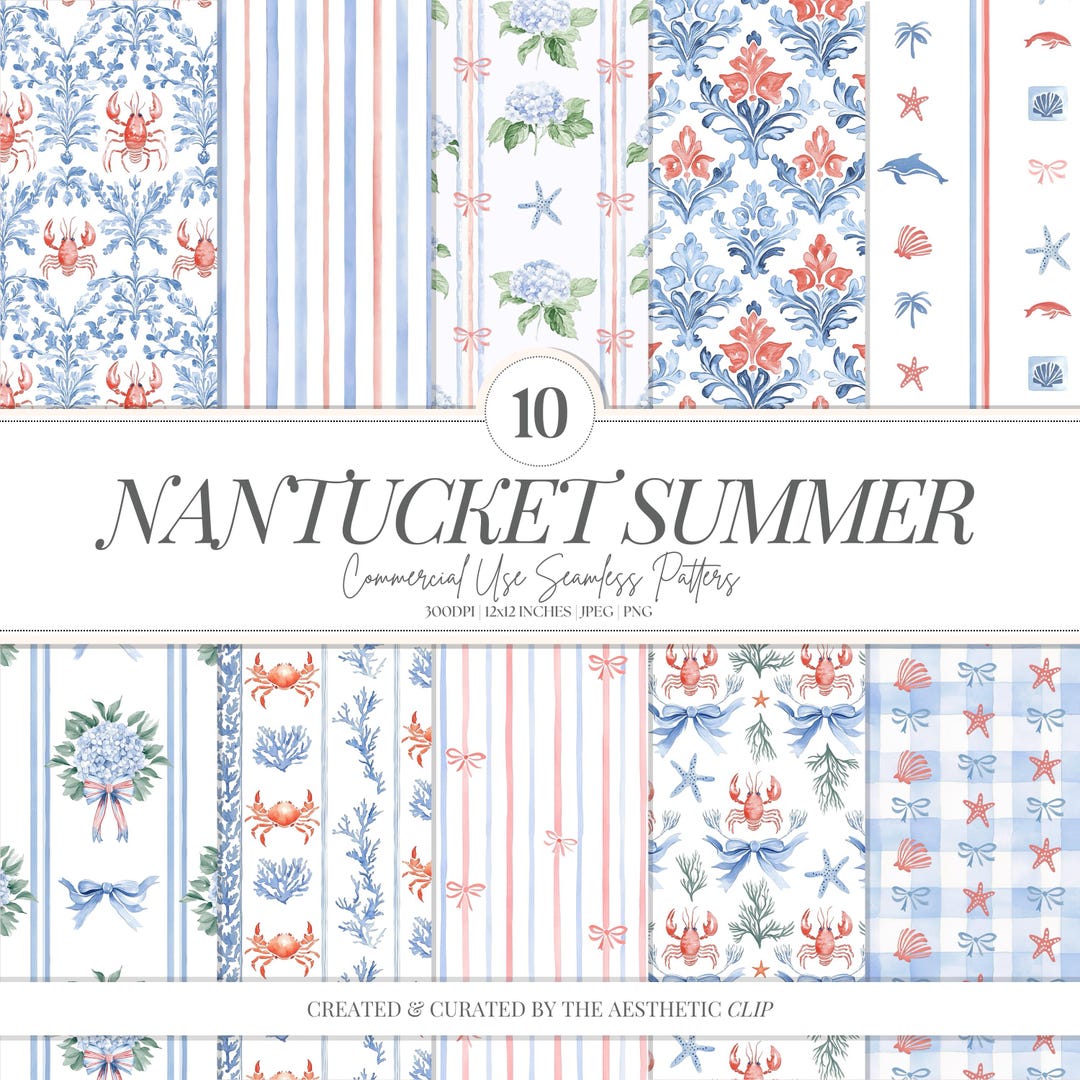 Coastal Digital Paper | Grandmillenial Pattern | Coquette Fisherman ...