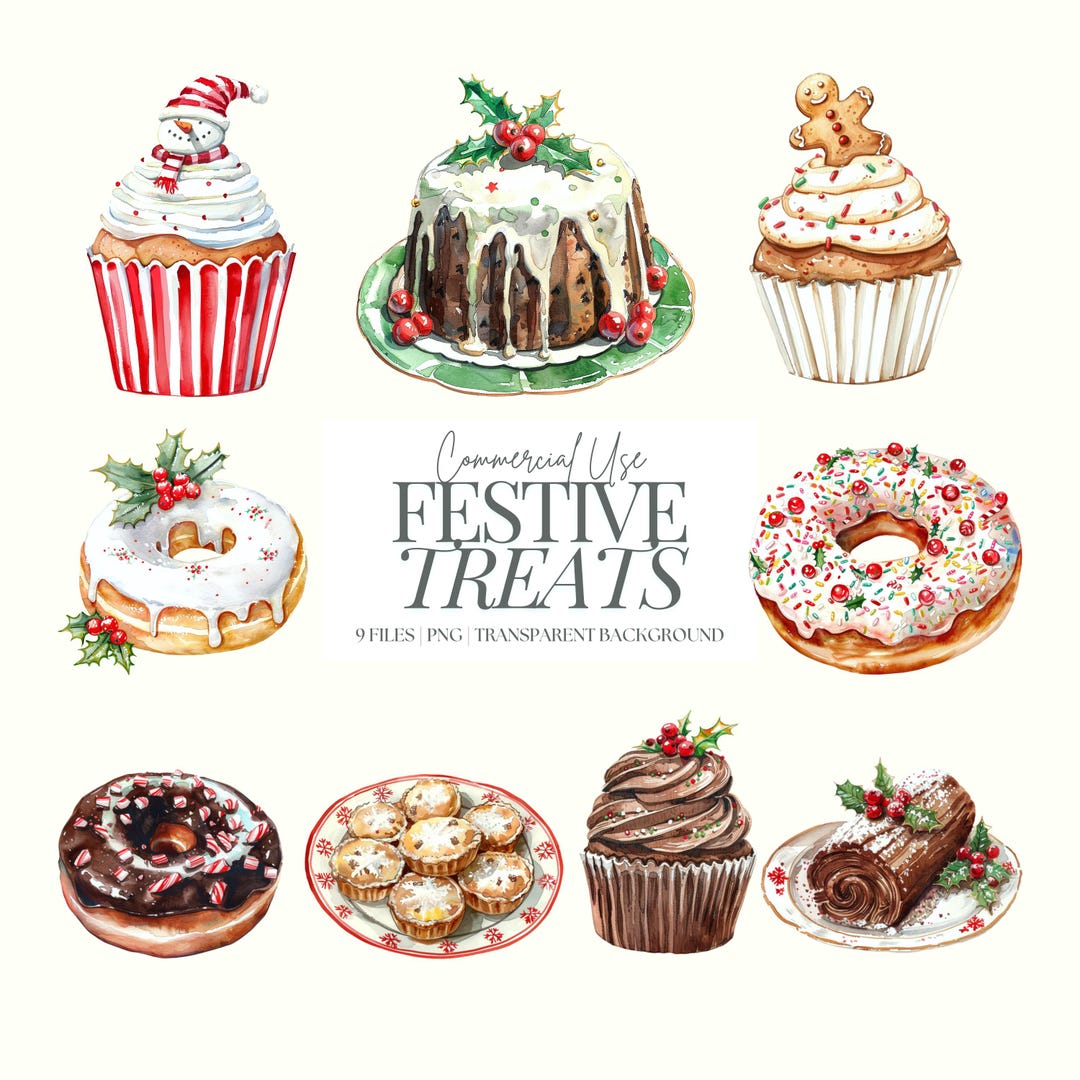 Christmas Cakes Clipart | Christmas Treats PNG | Watercolour Christmas ...