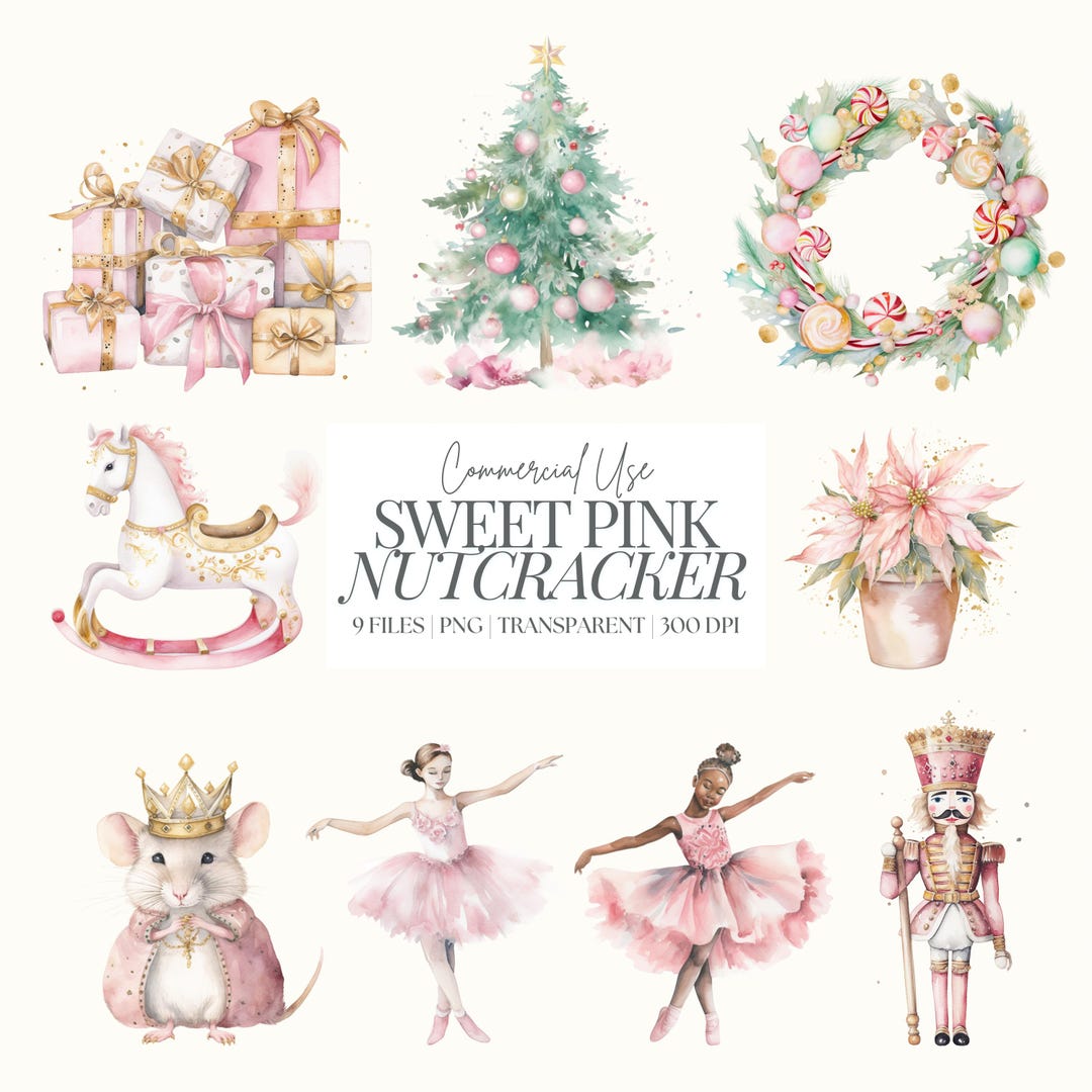 Nutcracker Christmas Clipart | Watercolor Christmas | Pink Xmas ...