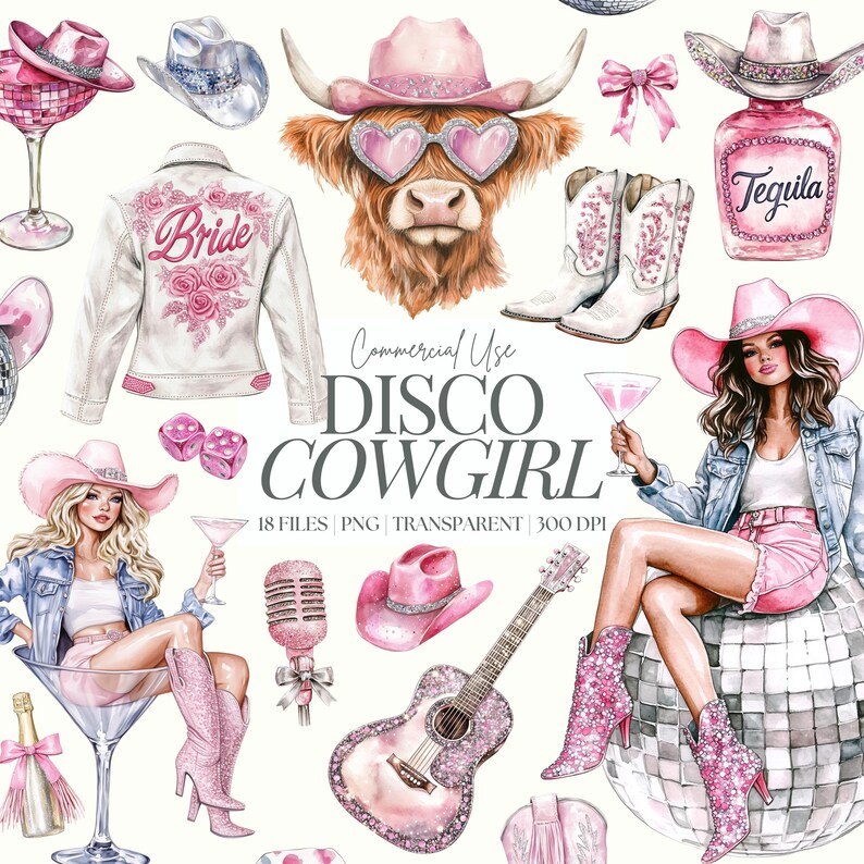 Cowgirl Clipart | Disco Cowgirl PNG | Cowgirl Bachelorette | Western ...