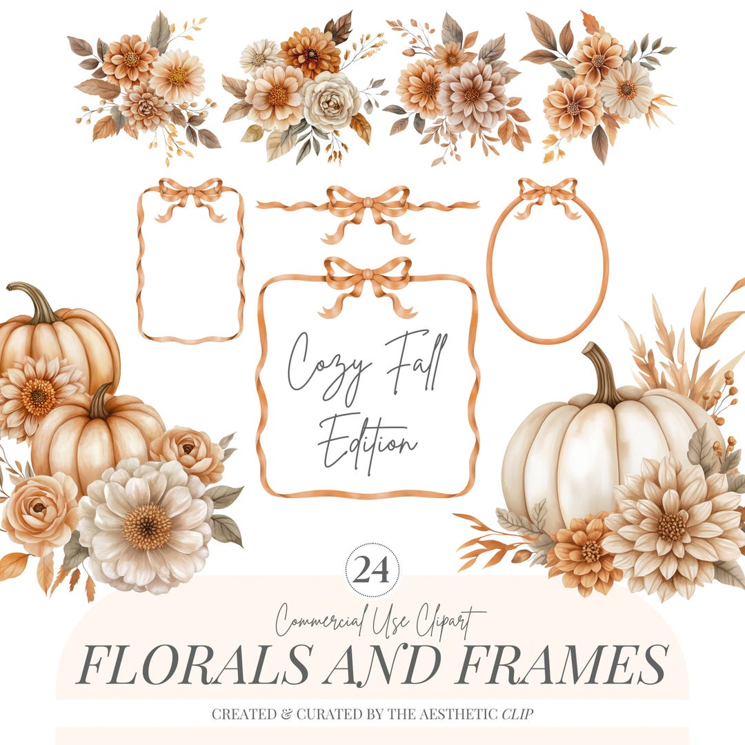 Fall Floral Clipart | Fall Pumpkins PNG | Autumn Bouquets | Bow Frame ...
