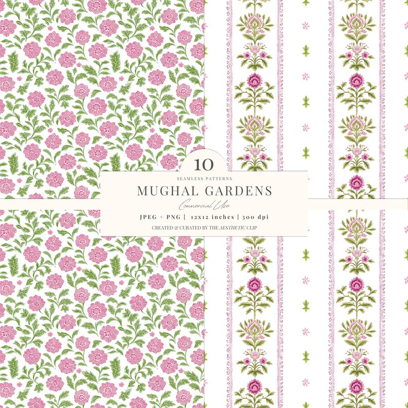 Indian Block Print Inspired Digital Paper | Mughal Garden Patterns ...