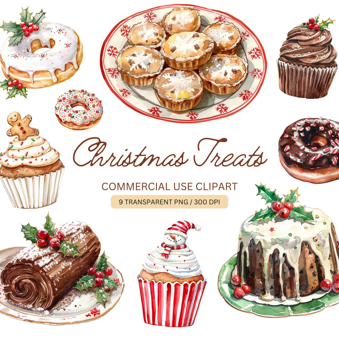 Christmas Cakes Clipart Christmas Treats PNG Watercolour Christmas ...