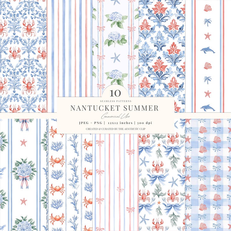 Coastal Digital Paper | Grandmillenial Pattern | Coquette Fisherman ...