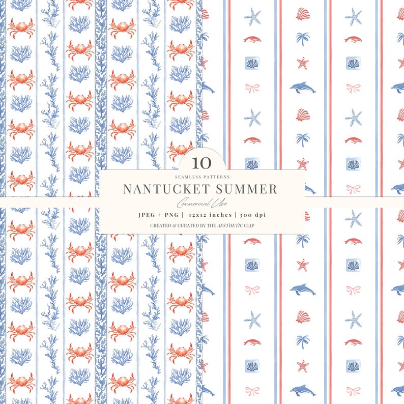 Coastal Digital Paper | Grandmillenial Pattern | Coquette Fisherman ...