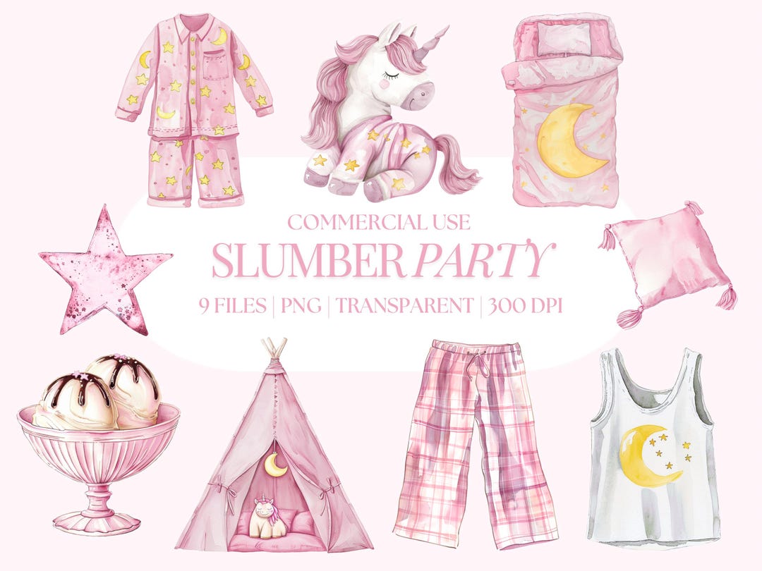 Pyjama Party Clipart Sleepover PNG Cozy Bedtime Pink Slumber Party ...