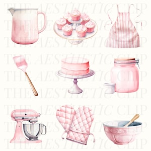 Baking Clipart | Pink Baking PNG | Watercolor | Home Bakery | Cooking ...