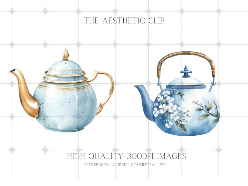 Blue Teapots Clipart Blue Tea Party PNG Bundle Picnic Flowers ...