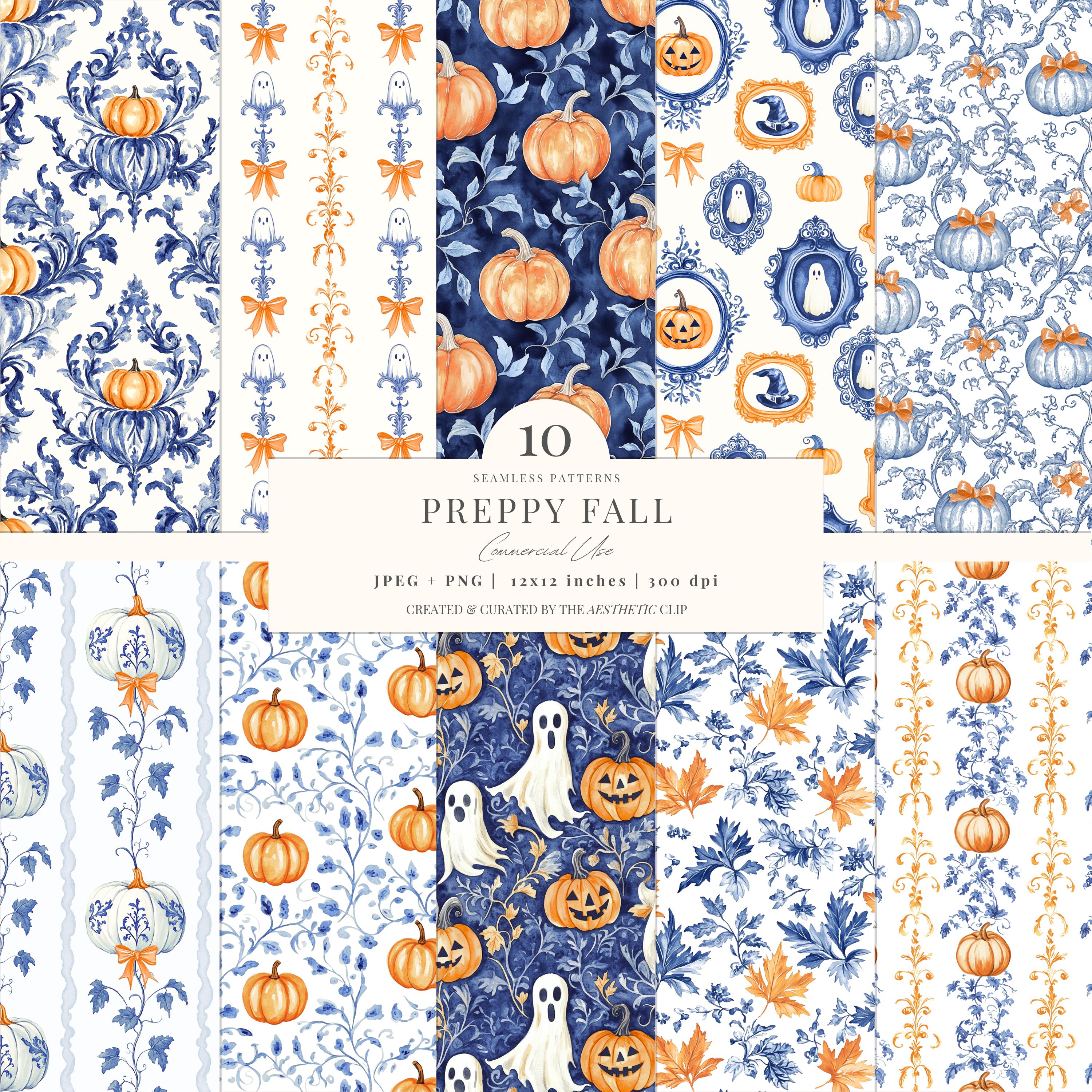 Autumn Seamless Pattern | Preppy Halloween Digital Paper | Pumpkin ...