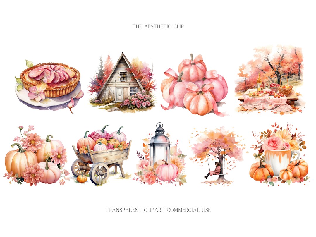 Pink Fall Clipart Pink Pumpkin PNG Pumpkin Spice Floral Floral Fall ...