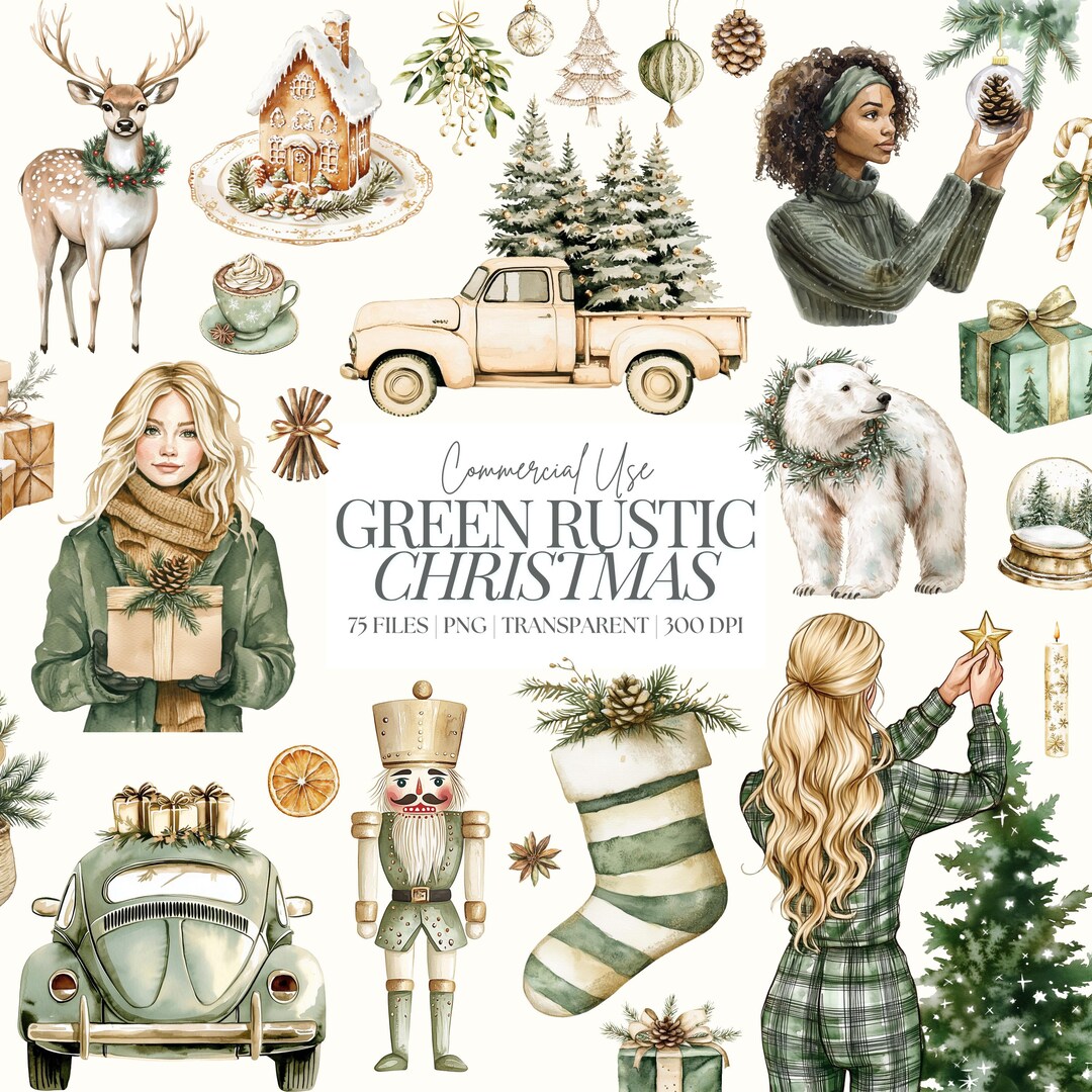 Rustic Christmas Clipart | Cozy Christmas PNG | Watercolor Boho ...