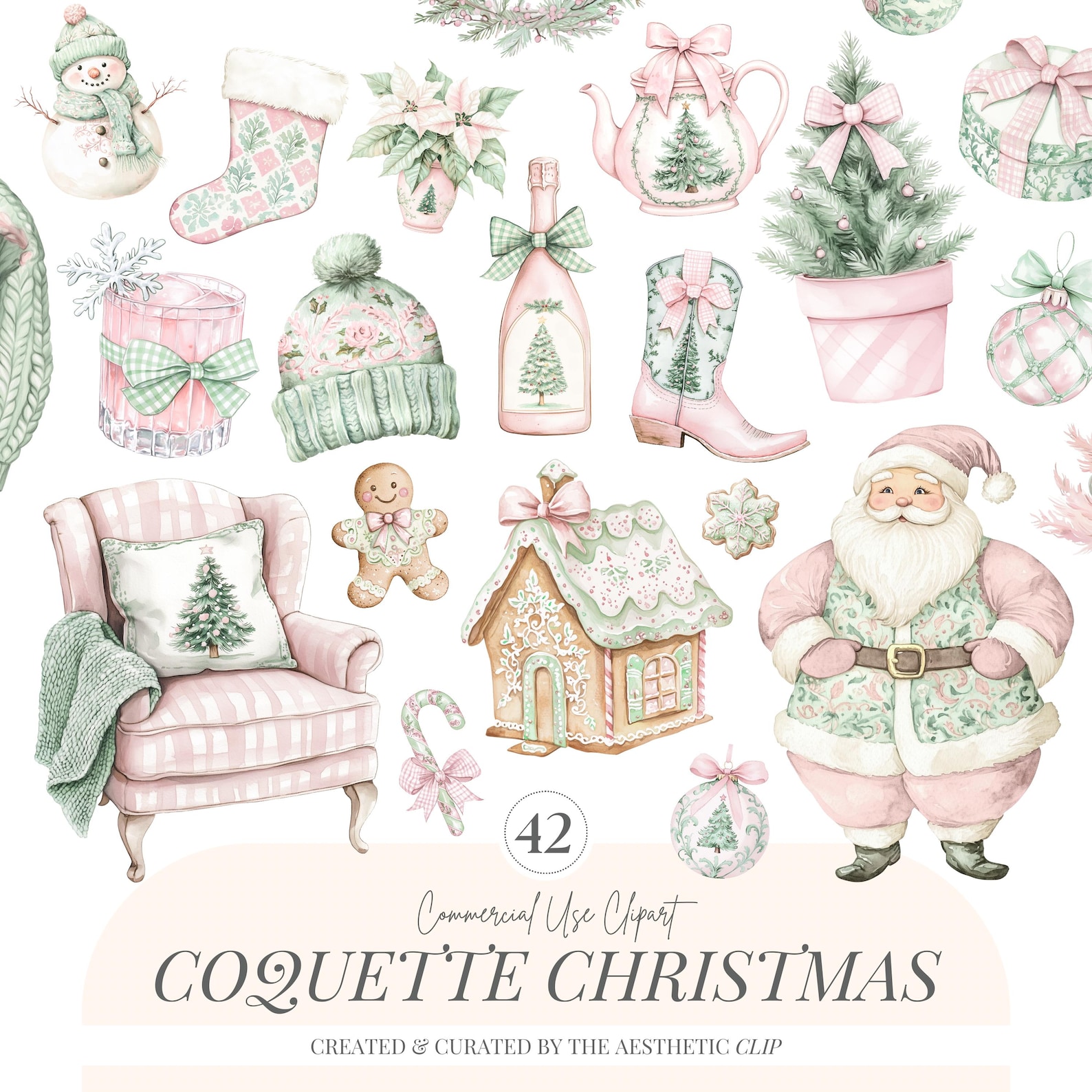 Coquette Christmas Clipart | Preppy Xmas | Rococo Holiday ...