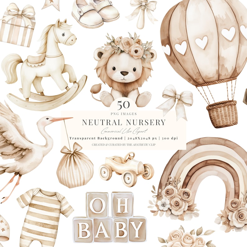 Watercolor Neutral Baby Clipart | Boho Baby Shower Clipart | Beige ...