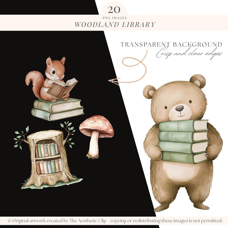 Animals Reading Books Clipart | Cute Woodland PNG | Forest Library ...