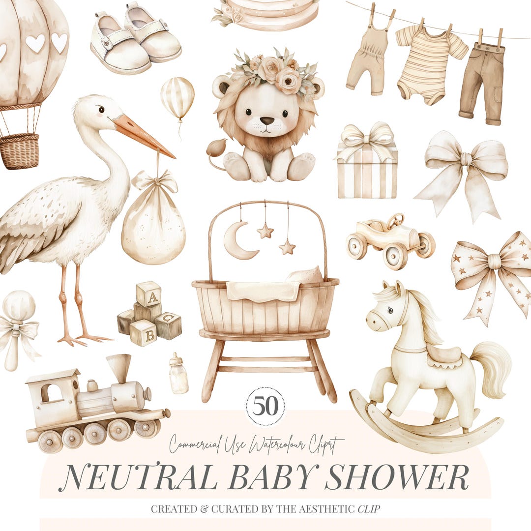 Watercolor Neutral Baby Clipart | Boho Baby Shower Clipart | Beige ...