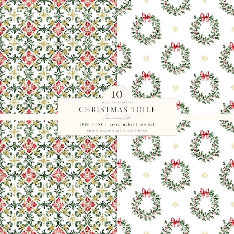 Christmas Toile Pattern | Vintage Christmas Digital Paper | Xmas ...