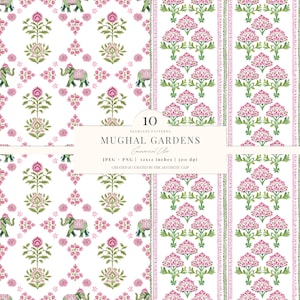 Indian Block Print Inspired Digital Paper | Mughal Garden Patterns ...
