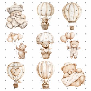 Watercolor Teddy Bear Clipart Neutral Baby Shower Clipart Beige Nursery ...