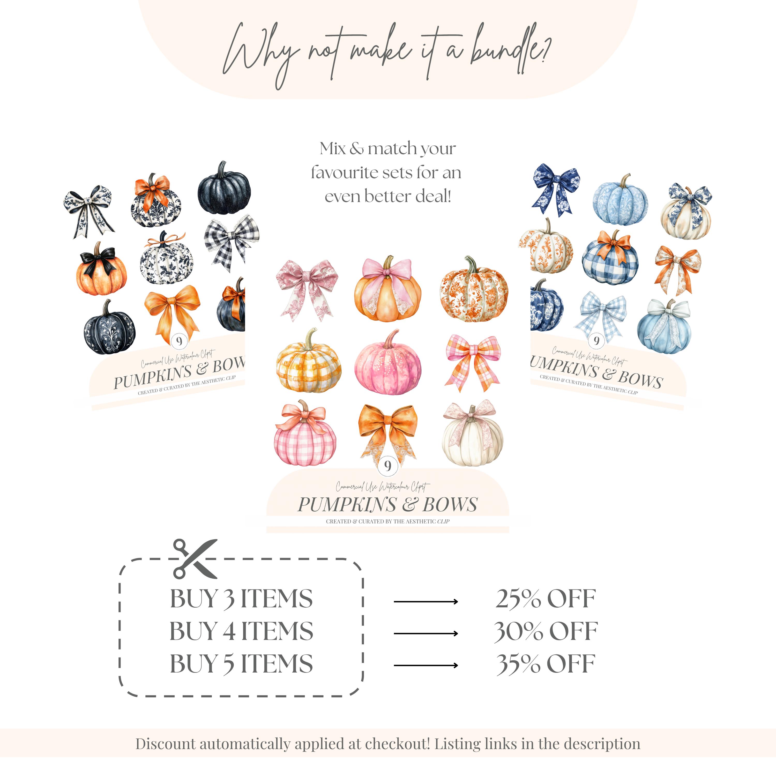 Watercolor Pumpkins and Bows Clipart | Coquette Pumpkins | Toile ...