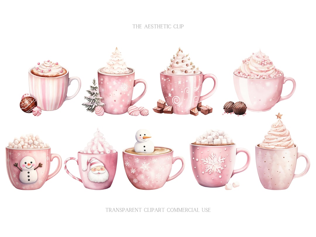 Pink Hot Chocolate Clipart Festive Hot Cocoa PNG Pink Christmas Drink ...