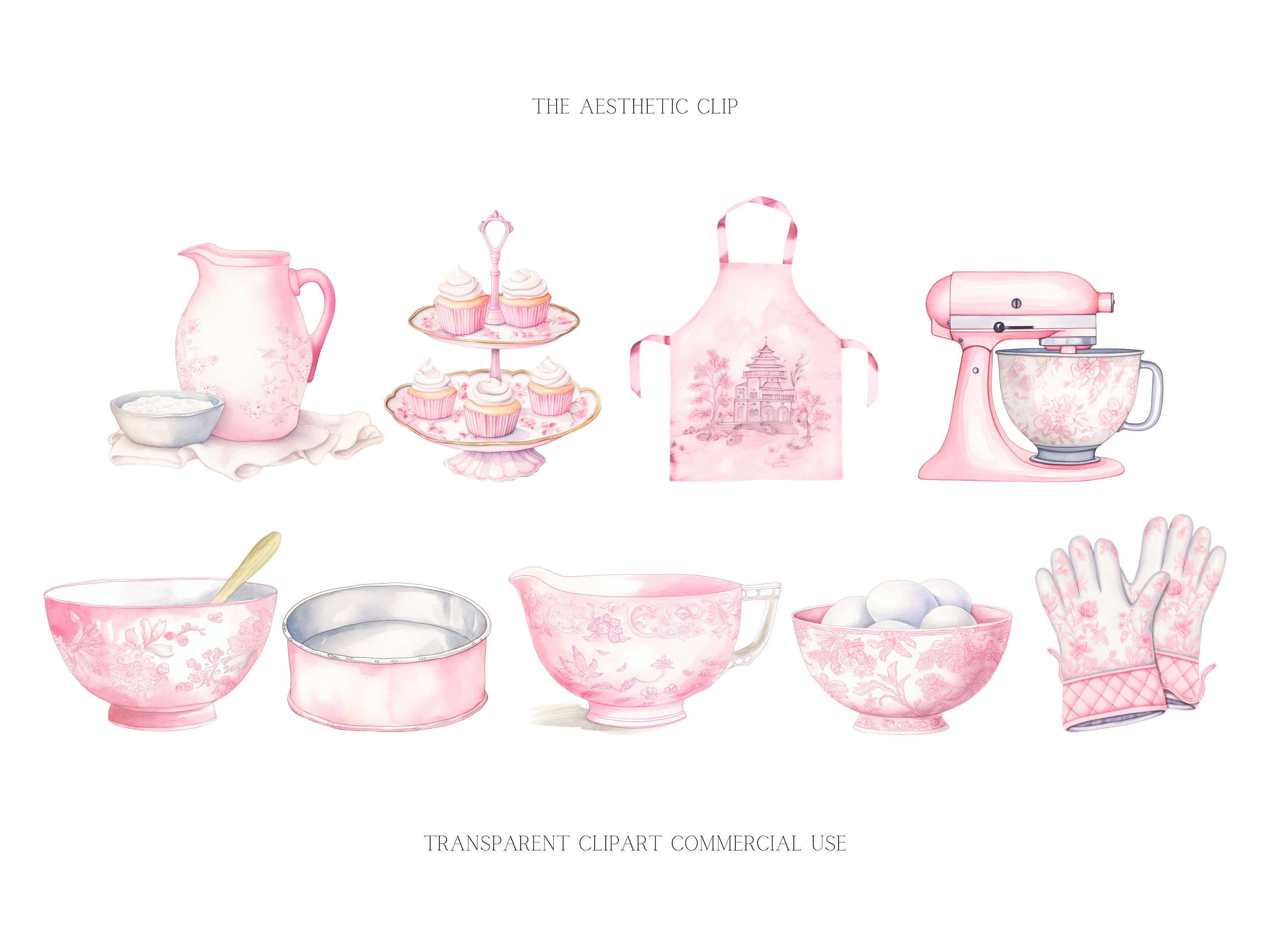 Baking Clipart Pink Baking PNG Watercolour Baking Chinoiserie Cooking ...