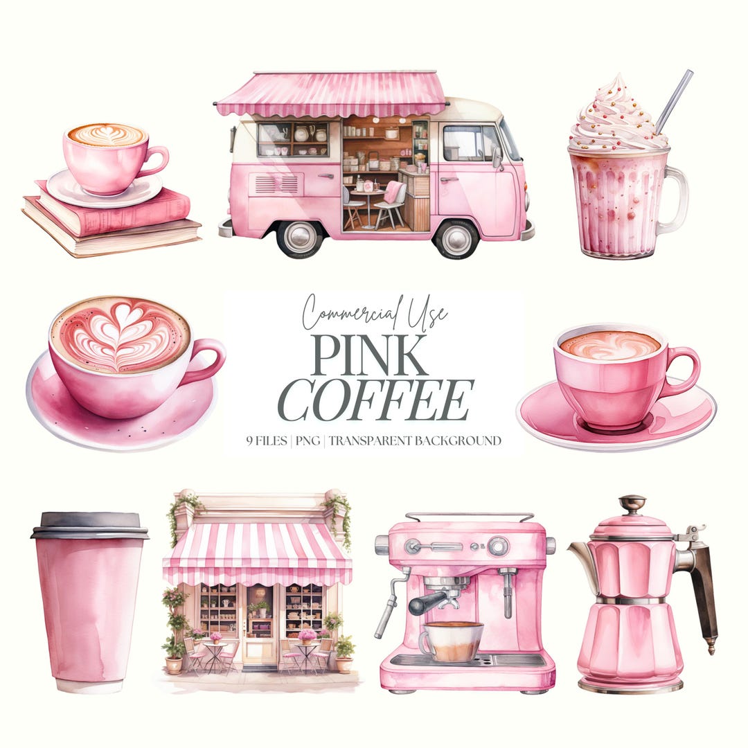 Coffee Clipart | Pink Coffee PNG | Watercolour Cafe | Pink Cafe | Heart ...